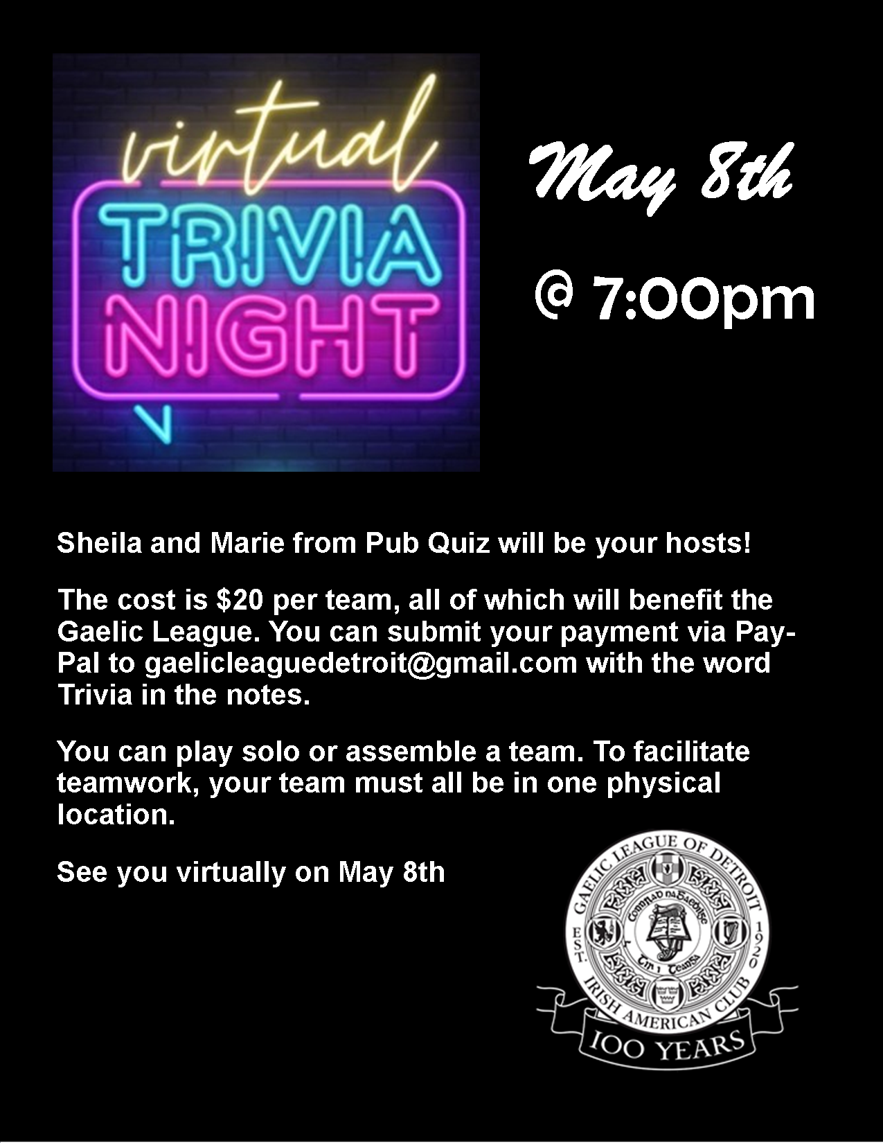 Virtual Trivia Night – May 8 – Gaelic League of Detroit